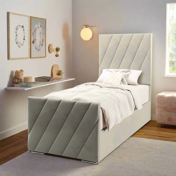 Diagonal Panels Headboard Ottoman Storage Side Lift Bed & Footend