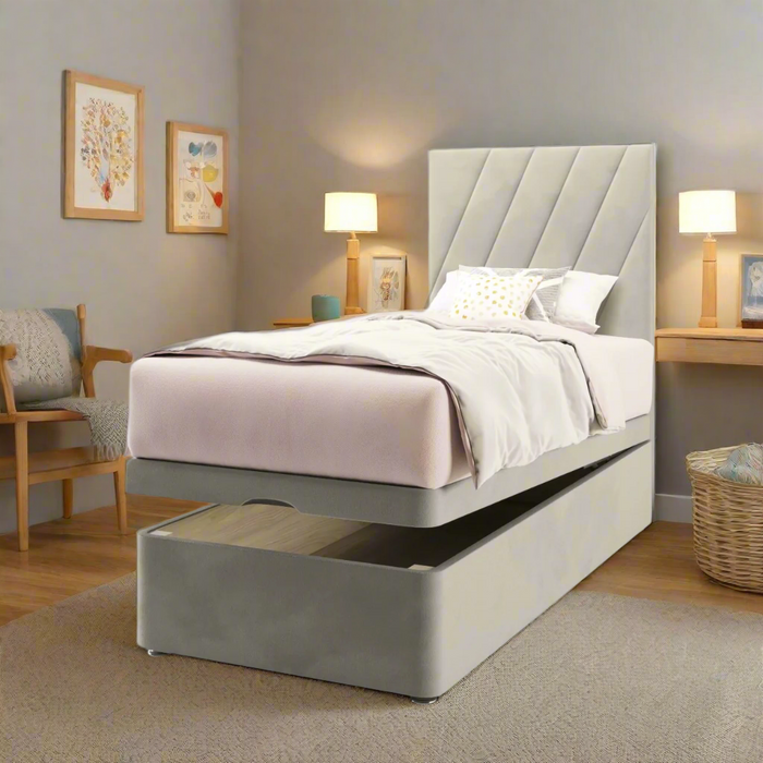 Diagonal Panels Headboard Ottoman Storage Bed