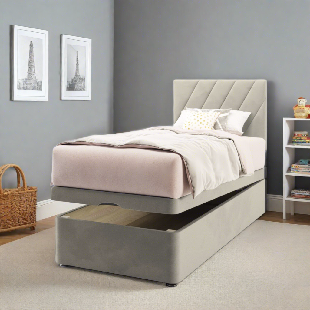 Diagonal Panels Headboard Ottoman Storage Bed