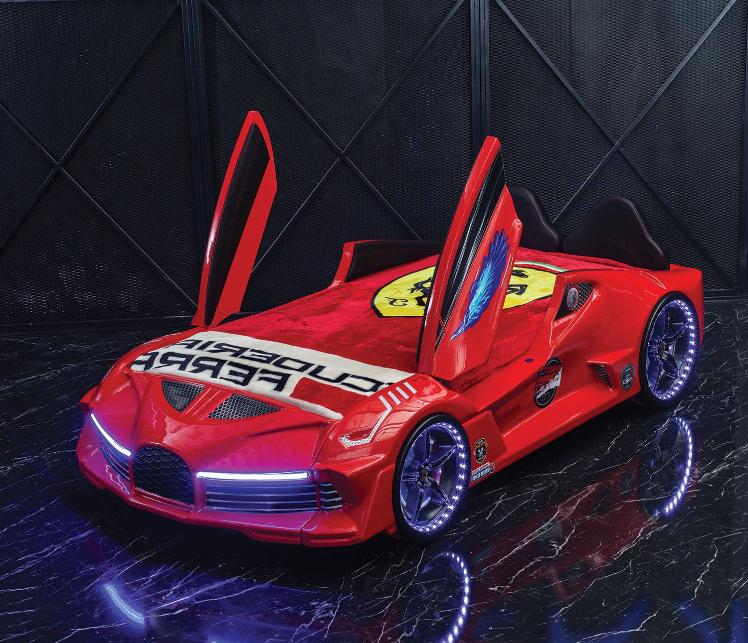 Hurracan 3FT Single Children's Red Racing Car Bed with Bluetooth, LED