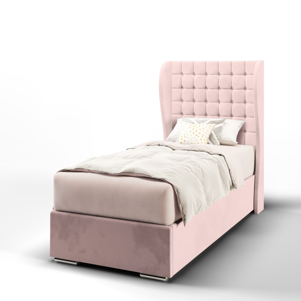 Small Cubic Fabric Middle Curve Wing Headboard with Frame Bed Base & M