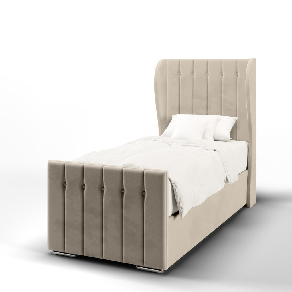 Vertical Panels Buttoned Middle Curve Wing Headboard with Frame Bed Ba